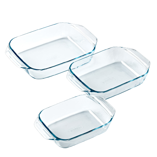 Set of 3 rectangular glass oven dishes with easy grip | Pyrex® Webshop UK