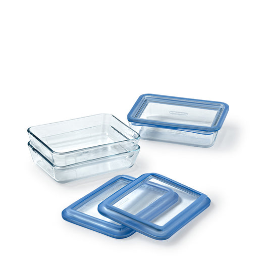 Zero Plastic - Set of 3 storage rectangular glass dish with glass lid ...